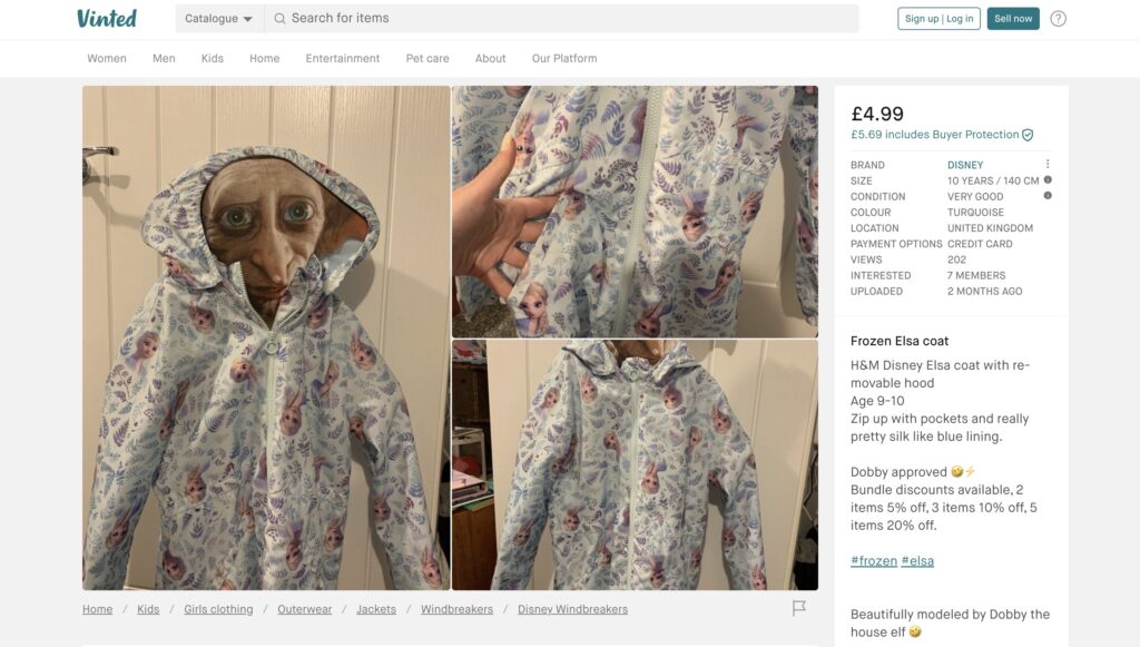 Mum uses cardboard cutout of Dobby to sell clothes on Vinted - What's ...