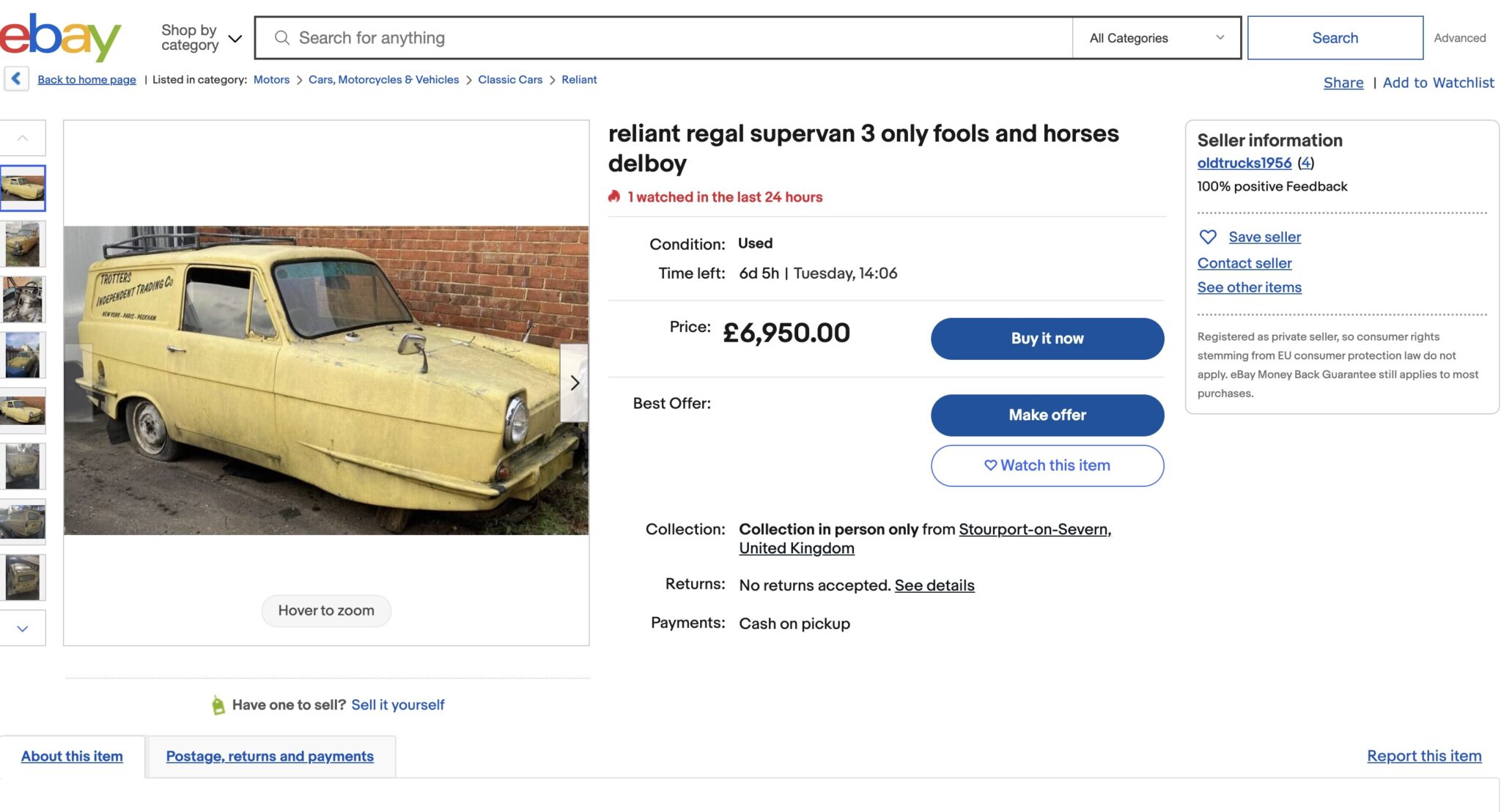 Only Fools and Horses three-wheeler van selling for £6,950 after it was ...