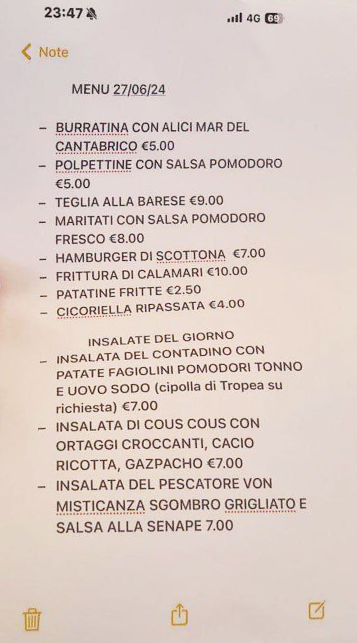 Restaurant has menu which is print-out of Apple notes - What's The Jam