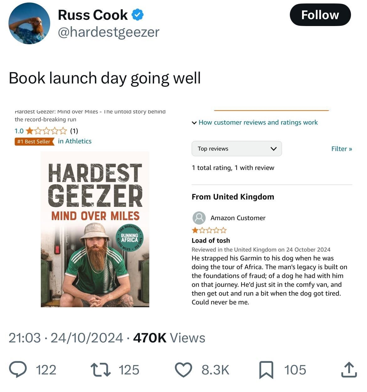 Russ Cook – aka the Hardest Geezer – jokes about book launch woes after ...