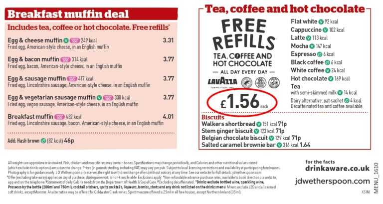 Wetherspoons menu from 2005 prompts fury from fans - What's The Jam