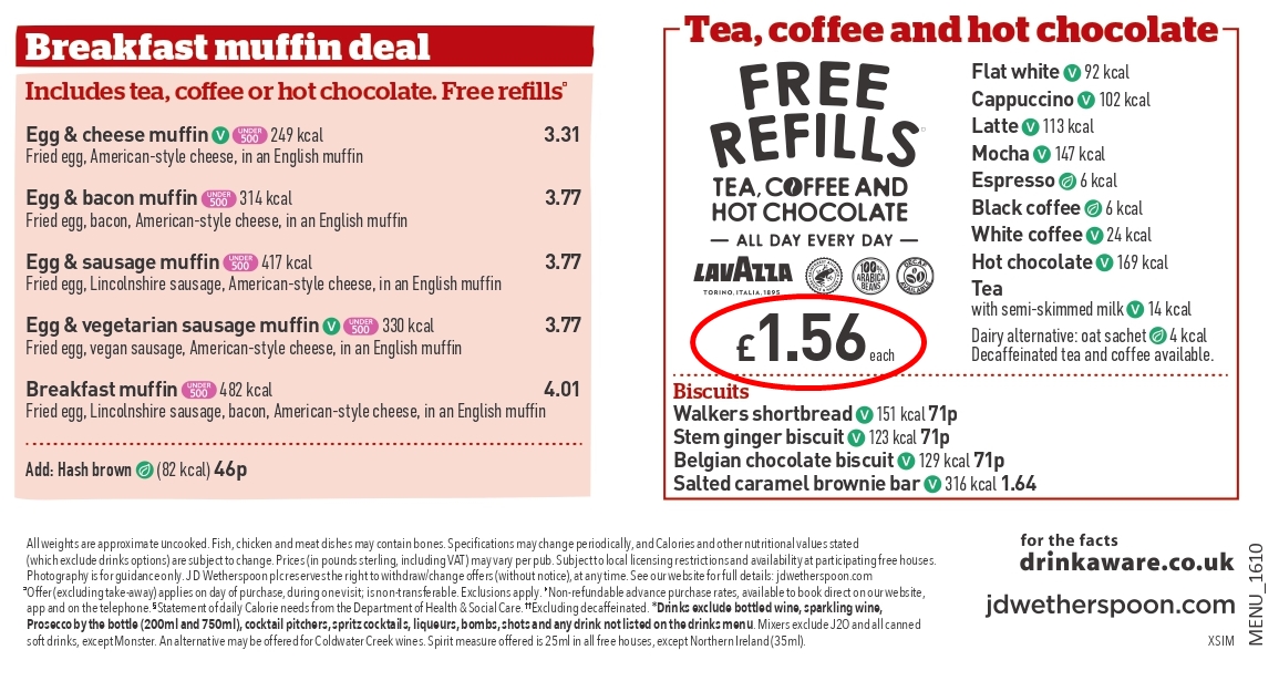 Wetherspoons menu from 2005 prompts fury from fans - What's The Jam