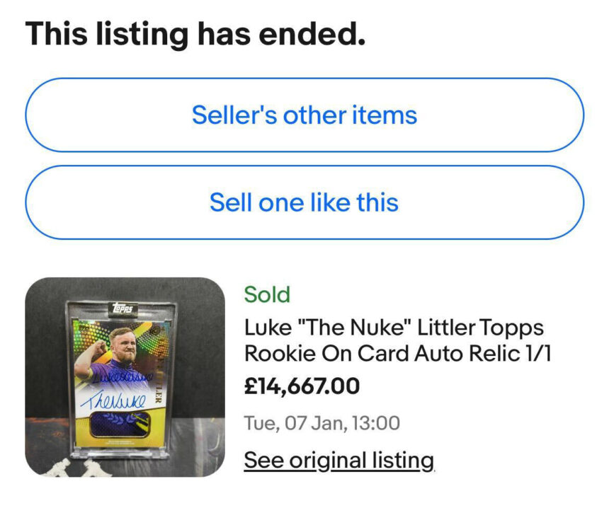 Signed Luke Littler playing card sells for over £14,000 - What's The Jam