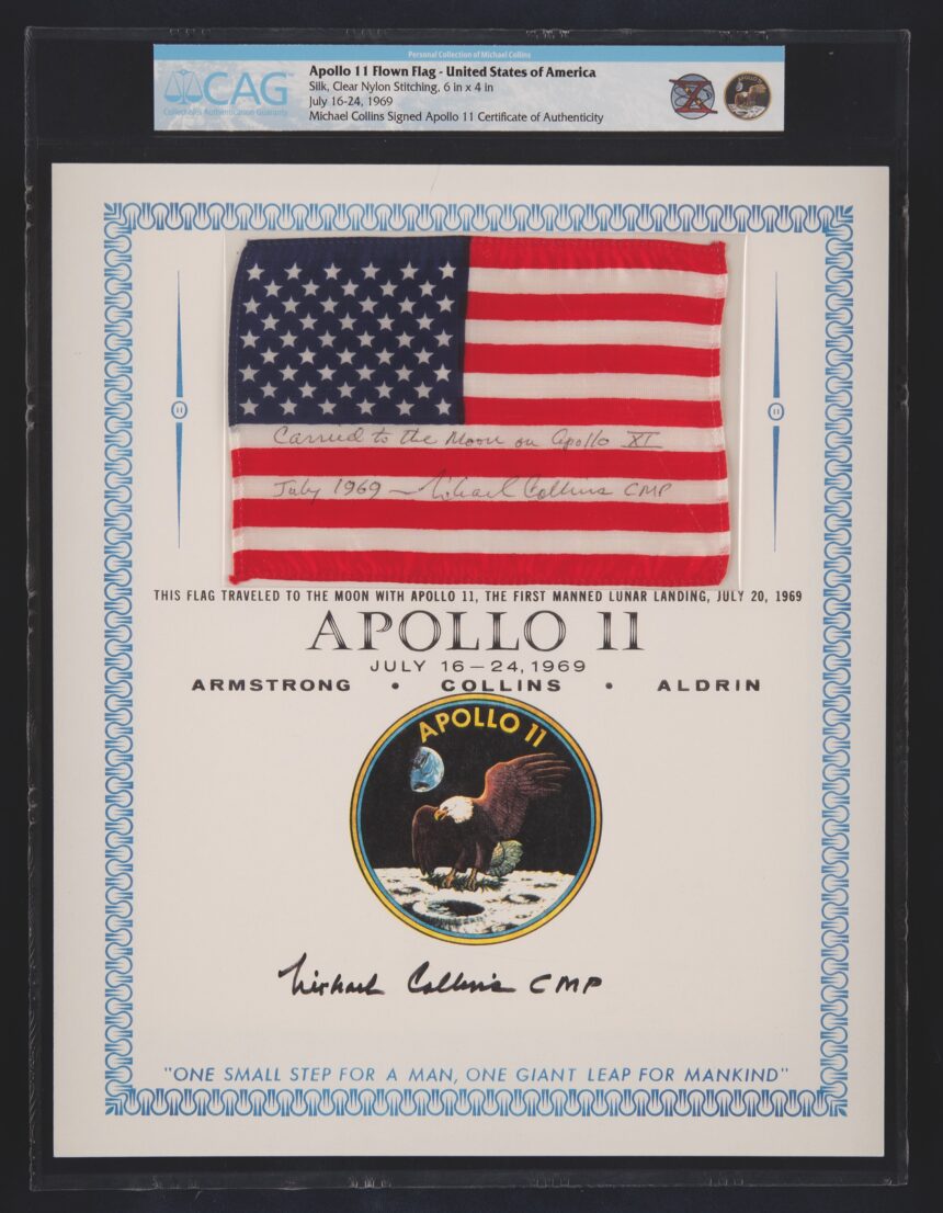 Flag flown in space during Apollo 11 mission, lunar fragments from ...