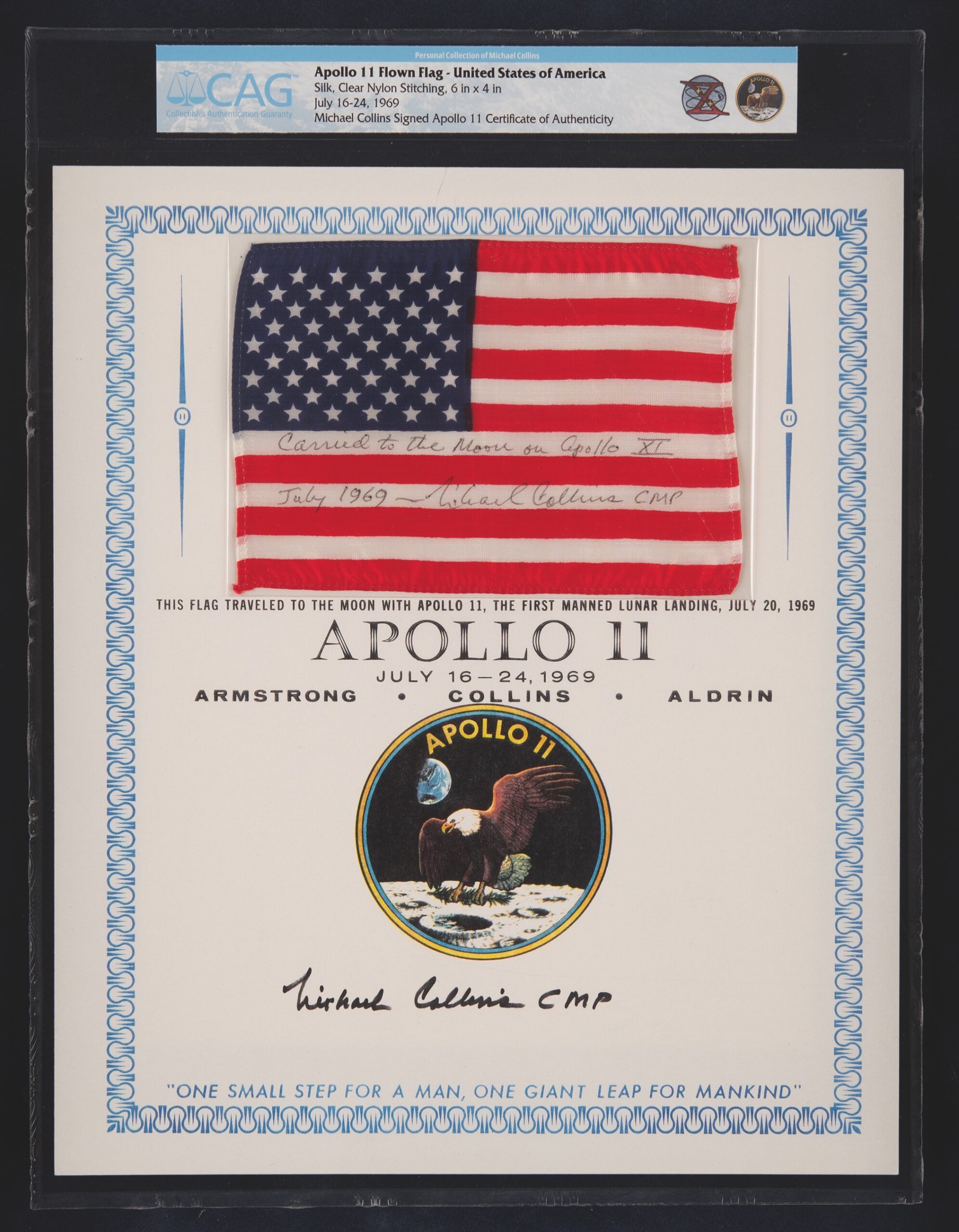 Flag flown in space during Apollo 11 mission, lunar fragments from ...