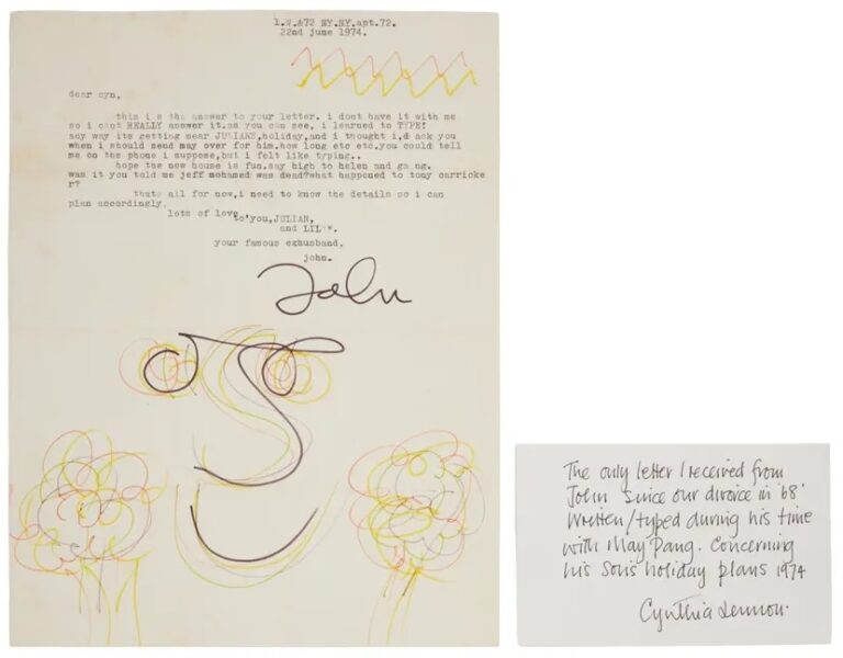 Rare typed note from John Lennon to ex-wife Cynthia bought for £18,000 ...
